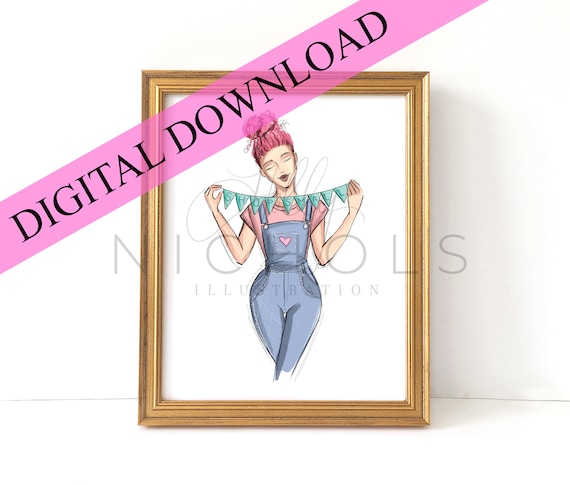 DIGITAL DOWNLOAD Shop Small Girl Pink Hair instant Printable | Etsy