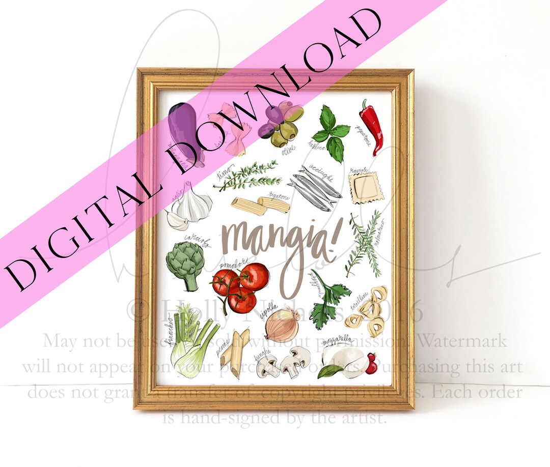 DIGITAL DOWNLOAD Mangia, Italian Food Illustrated Print - Etsy