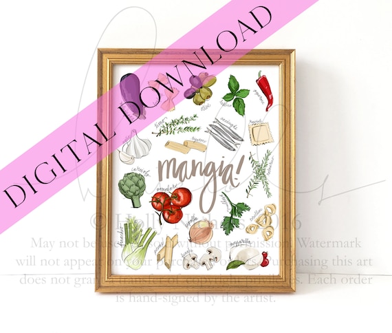DIGITAL DOWNLOAD Mangia Italian Food Illustrated Print | Etsy