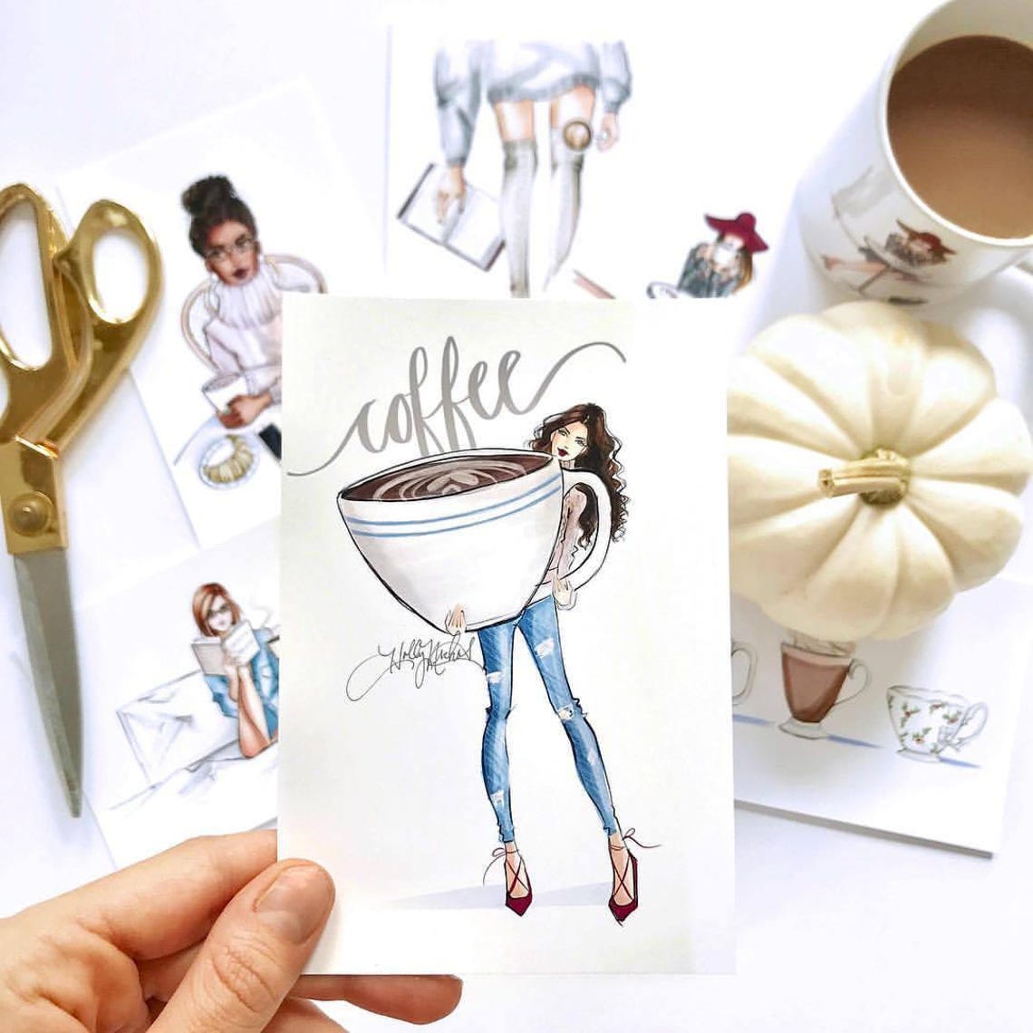 Just One Cup COFFEE (fashion Illustration Print) Choose Your Skintone ...