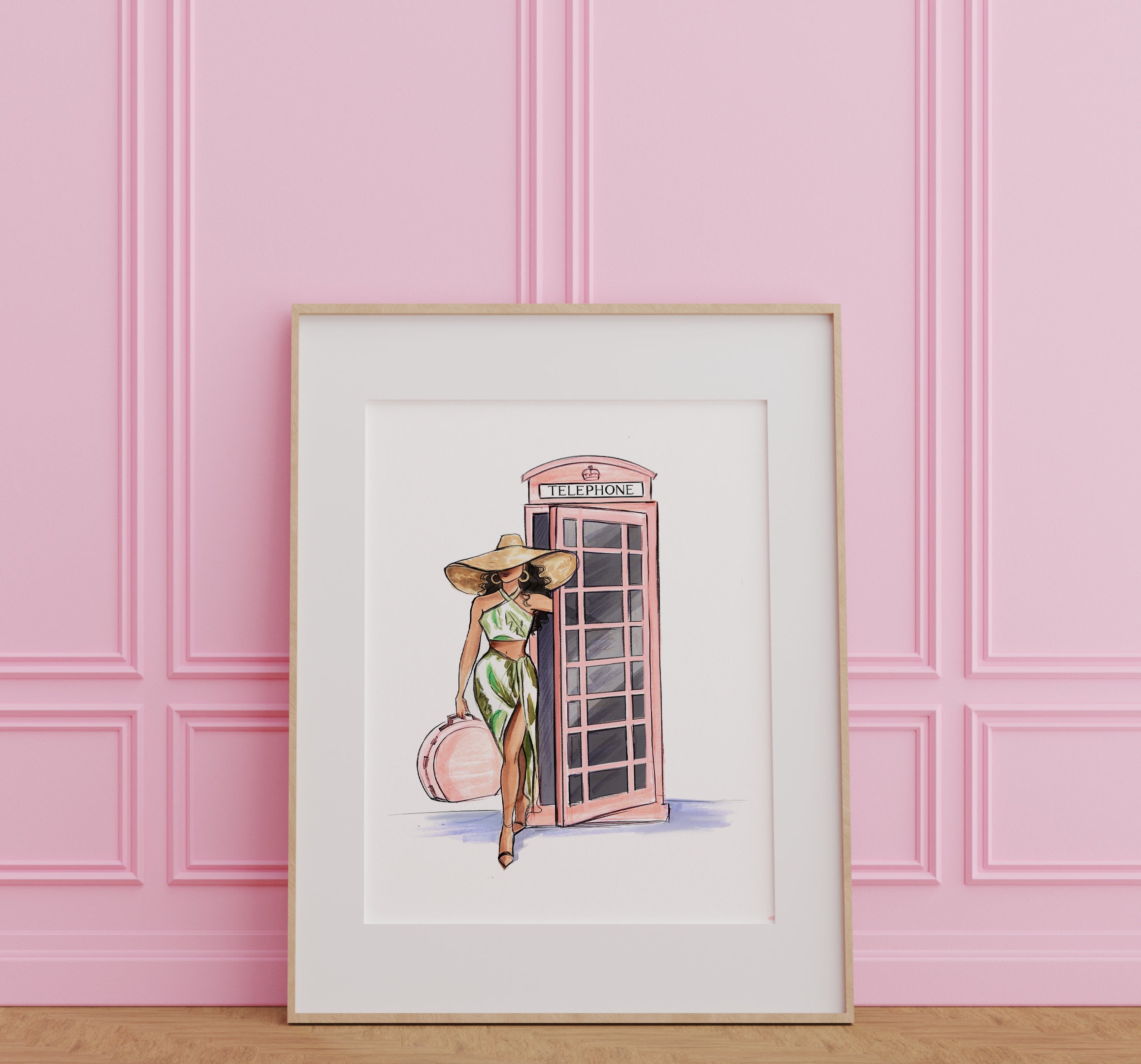 Pink Telephone Booth (bermuda Fashion Illustration Print) - Etsy