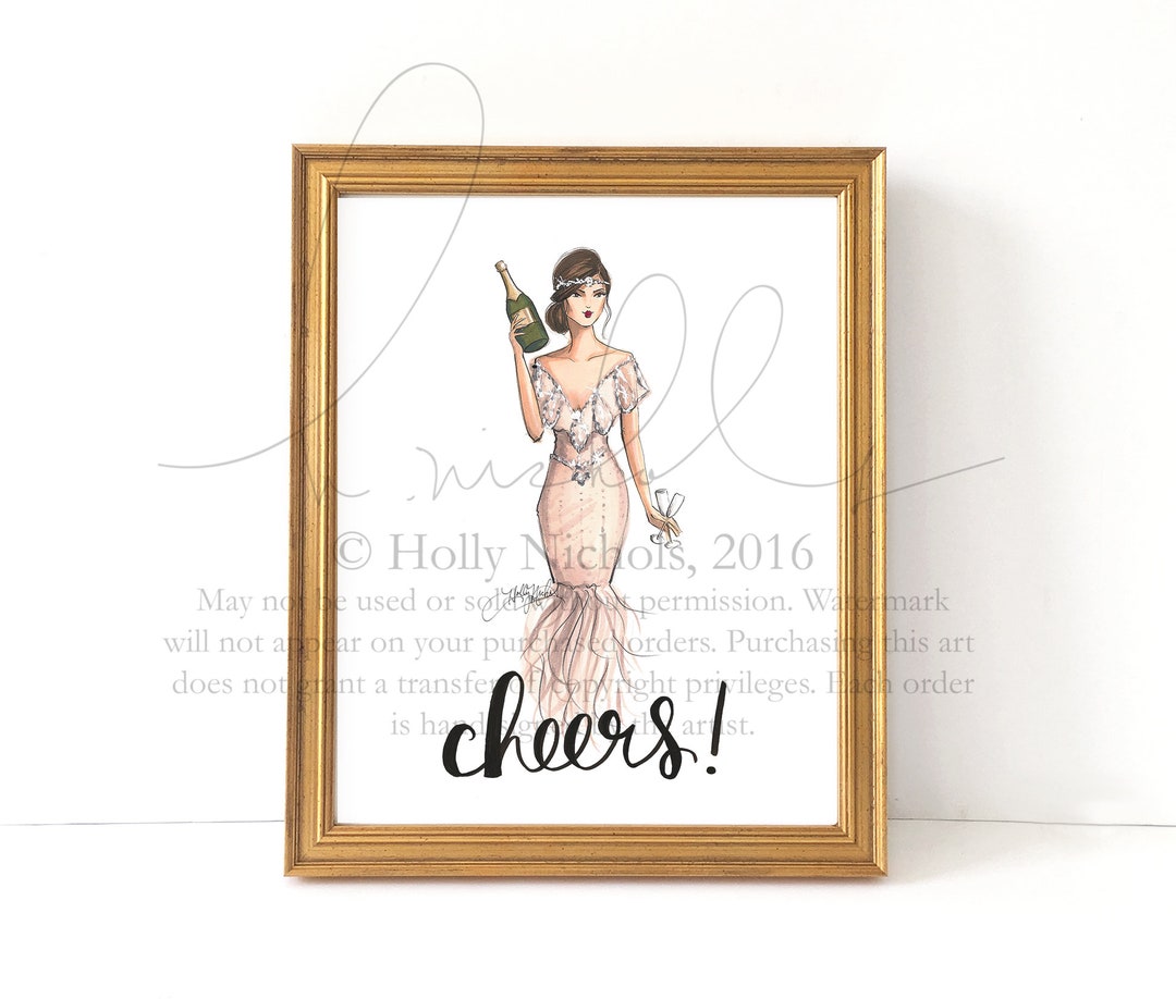 DIGITAL DOWNLOAD Cheers (instant Printable Fashion Illustration Print ...