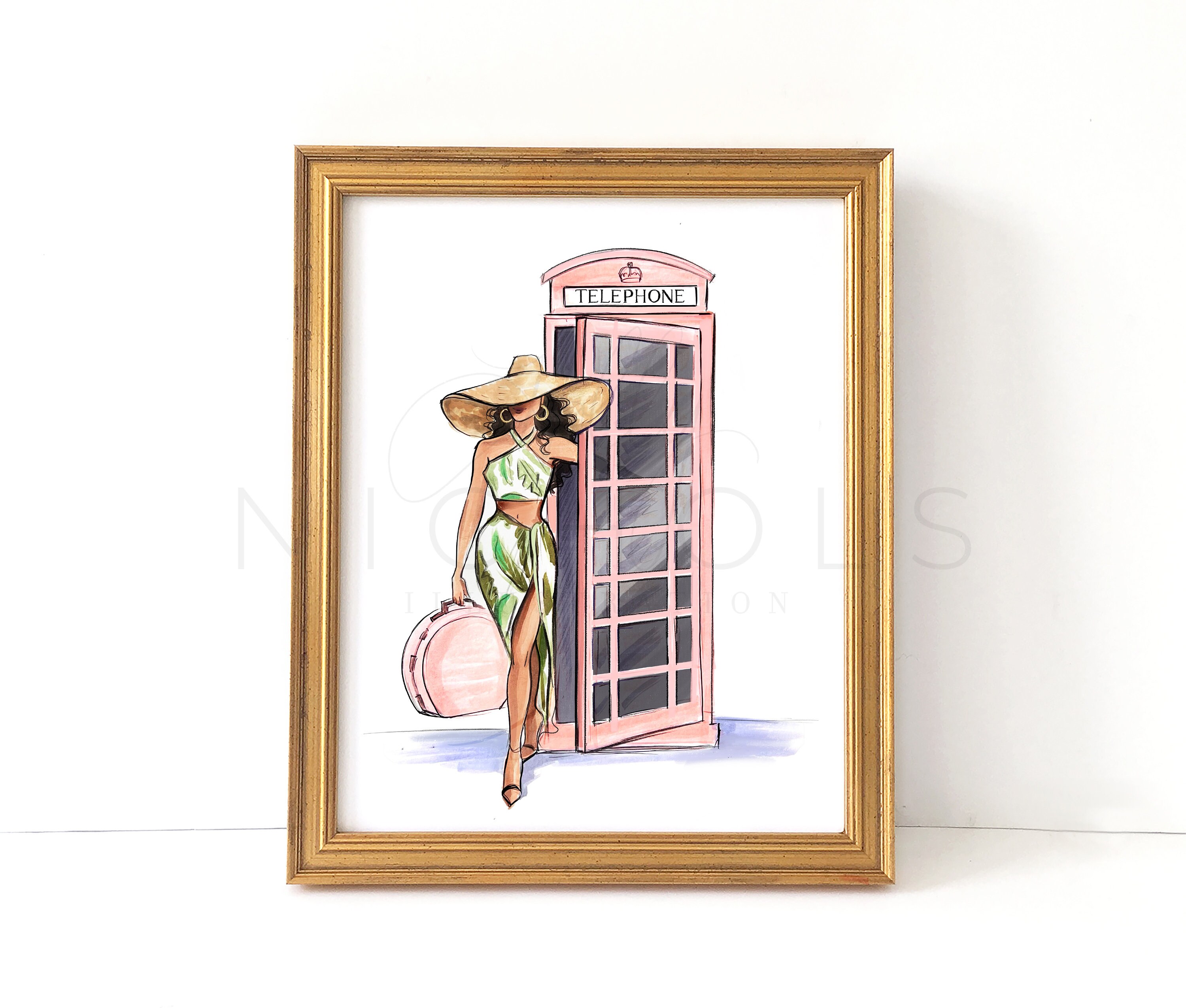 Pink Telephone Booth (bermuda Fashion Illustration Print) - Etsy