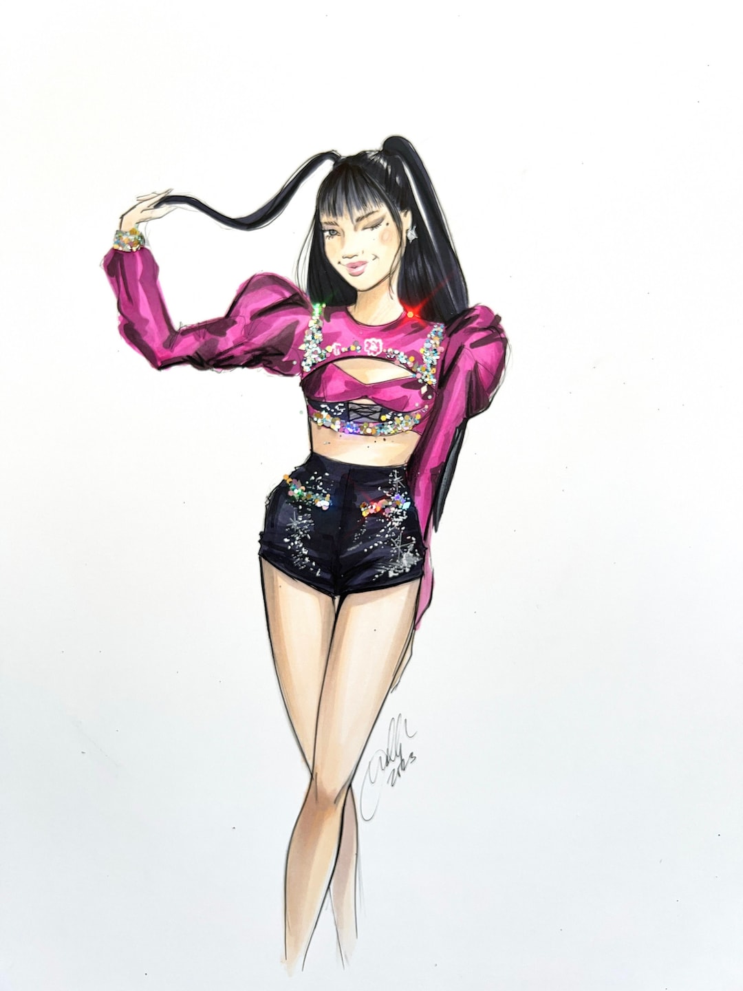 Lisa Pop original Illustration With Glitter, Only One Exists Vertical ...