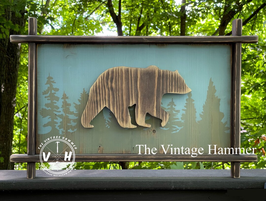 3D Bear Wood Sign: Hand-painted Mountain Lodge Decor - Etsy