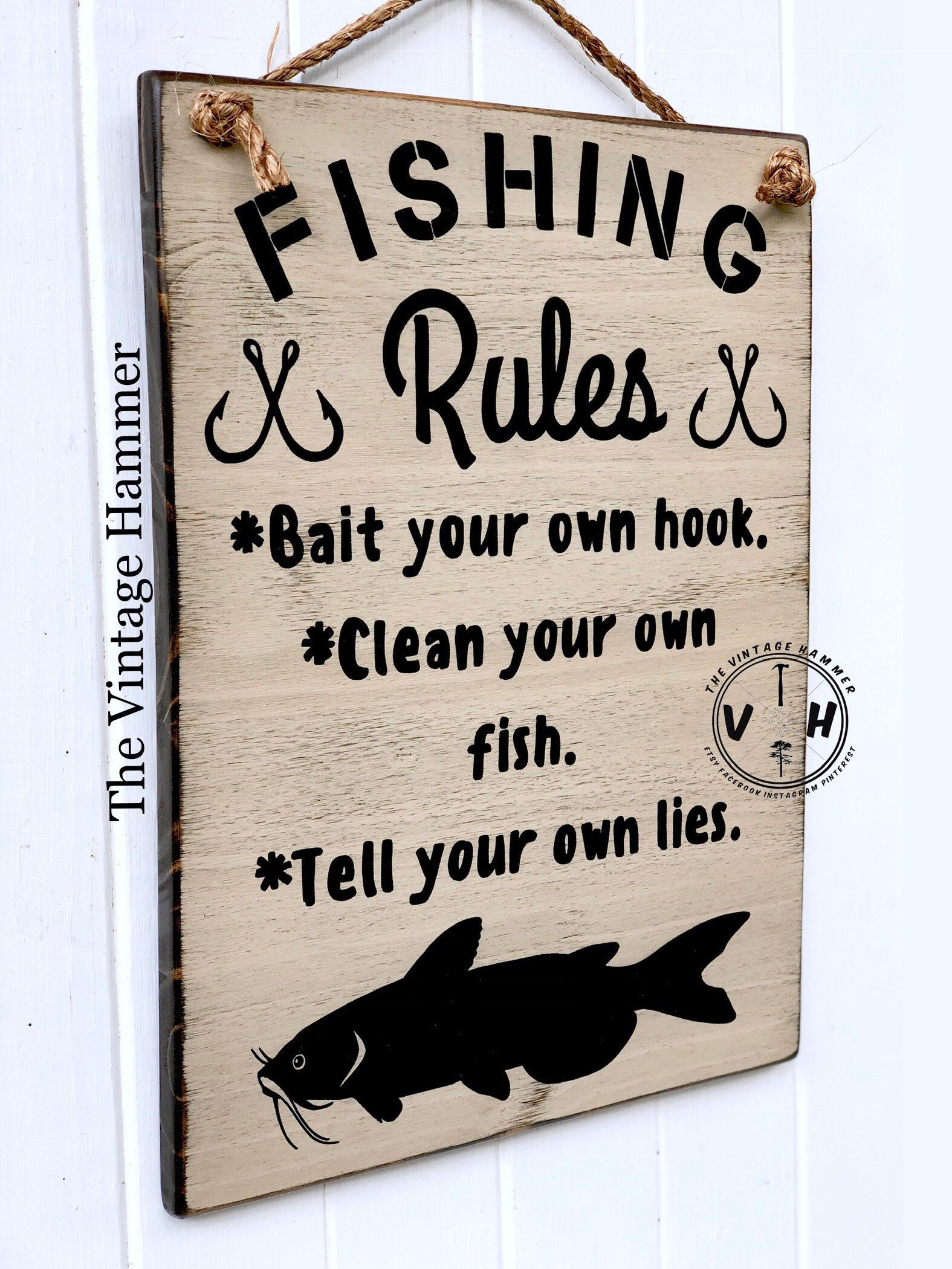 Fishing Rules wood sign sayings wall art fishing sign hand | Etsy