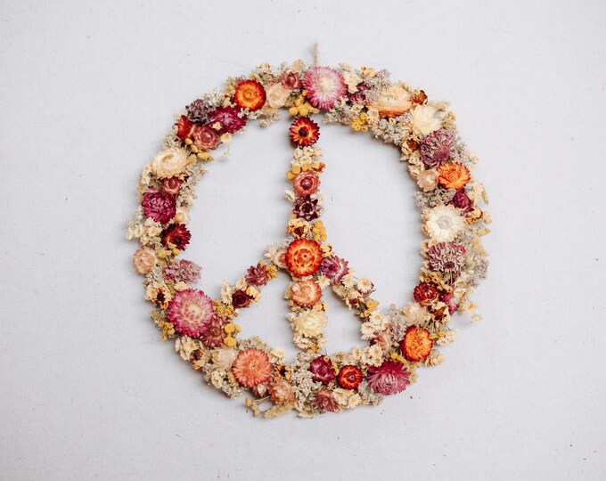 Peace Sign Wreath - Flower Peace Sign, Dried Flower Wreath, Floral ...