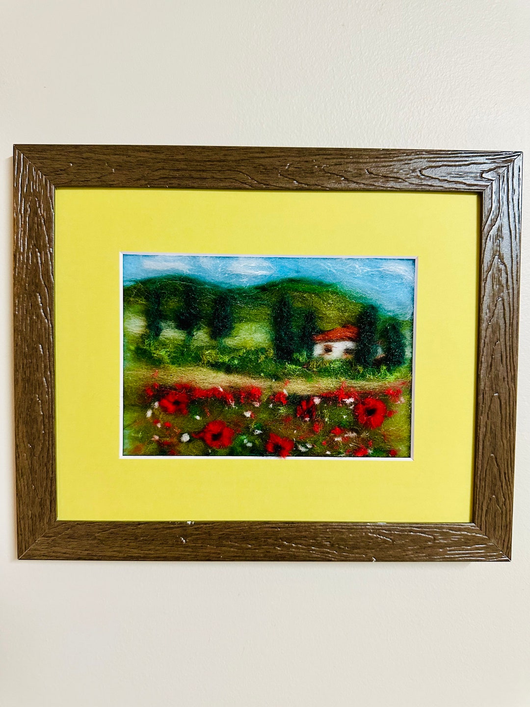 Wool Landscape Painting, Tuscan Hills Art, Wool Art, Felted Art, Poppy ...