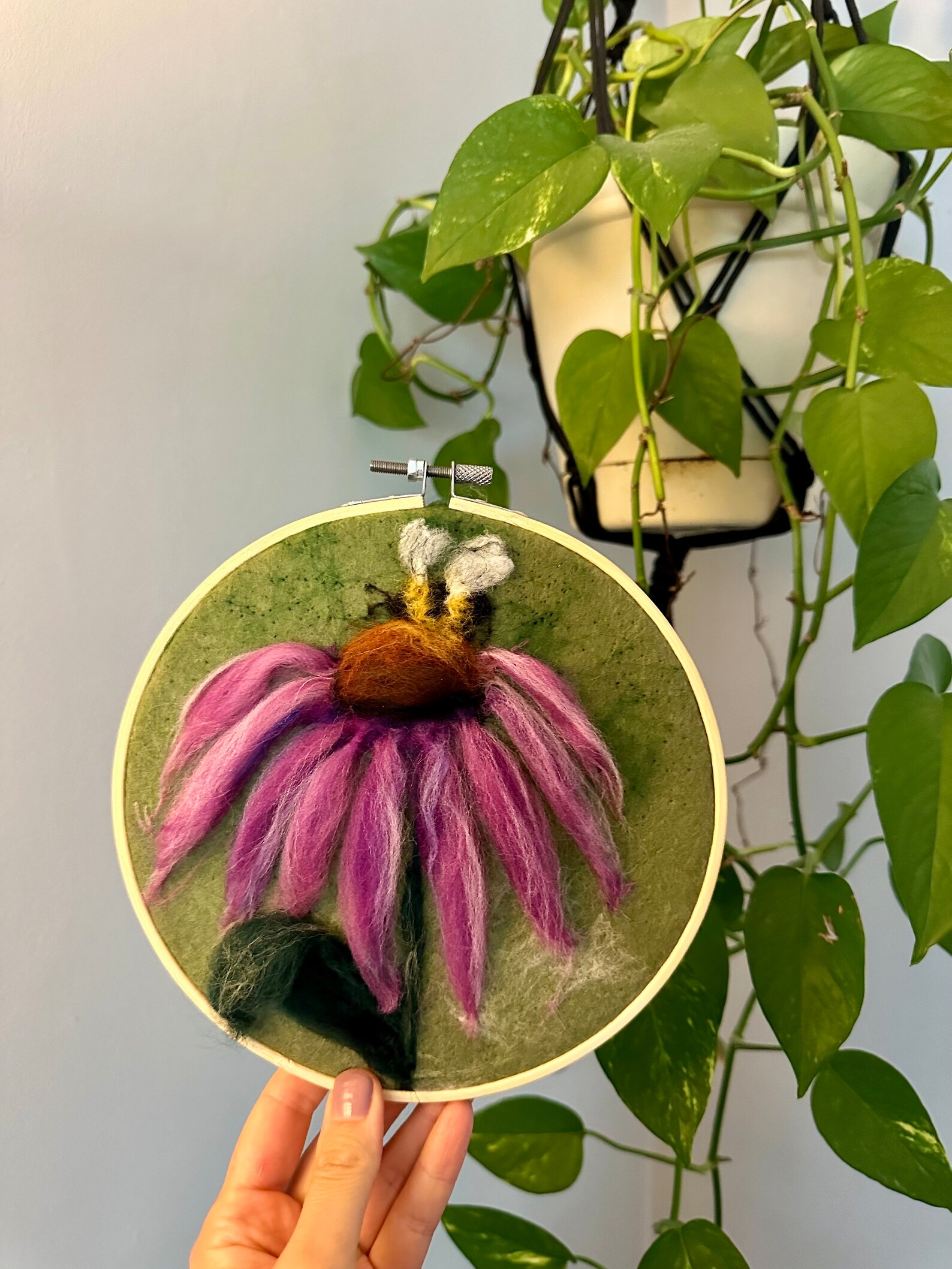 Wool Art, Coneflower Wool Felted Painting, Felted Picture, Felted Art ...