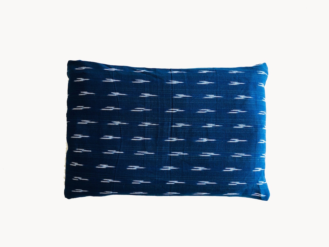 Ya | Buckwheat Pillow Cover | Indigo and White Kasuri (ikat) Cover ...