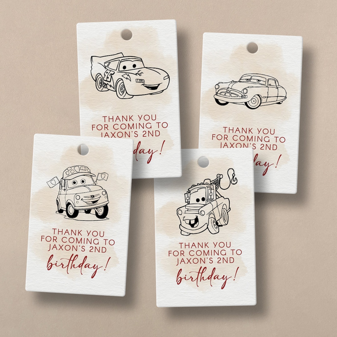 Cars Birthday Thank You Tags Children's Birthday Party Favour Tag ...