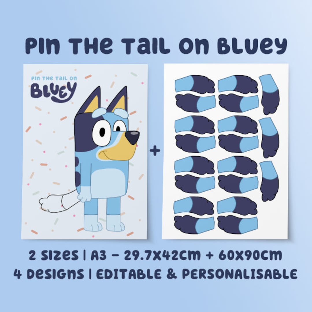 Pin the Tail on Blue Dog Game Party Sign Editable Party Favors Instant ...