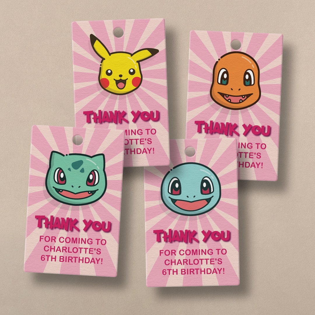 Birthday Thank You Tags Poke Children's Party Favour Tag Editable Gift ...