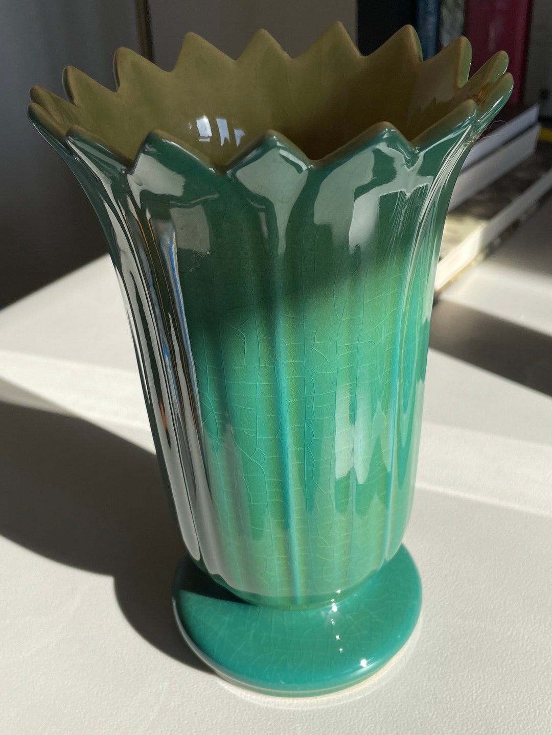 Roseville Pottery Mayfair Green Sawtooth Vase 1003-8 - Etsy