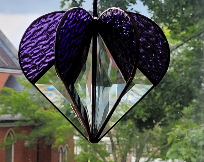 Stained Glass Heart Purple, Stained Glass Suncatcher, Heart Ornament ...