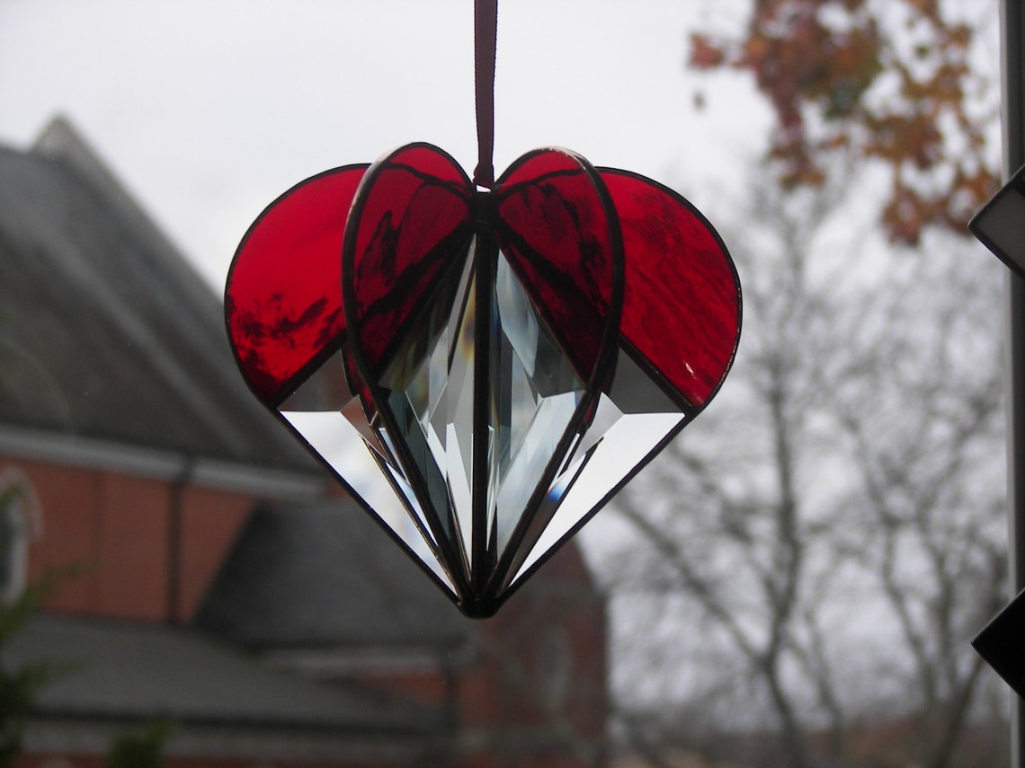 Stained Glass Heart Red, Stained Glass Suncatcher, Red Heart, Bevel ...