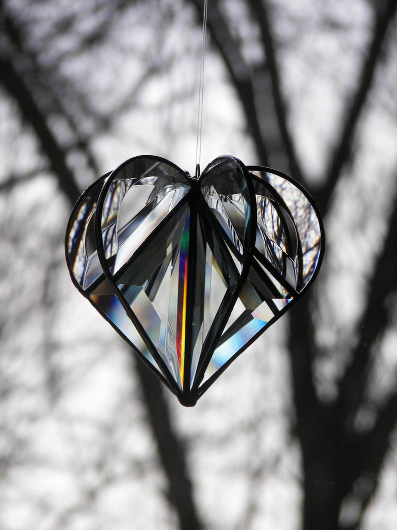 Stained Glass 3d Bevel Heart Clear,wedding Gift, Bevel Heart, Heart ...