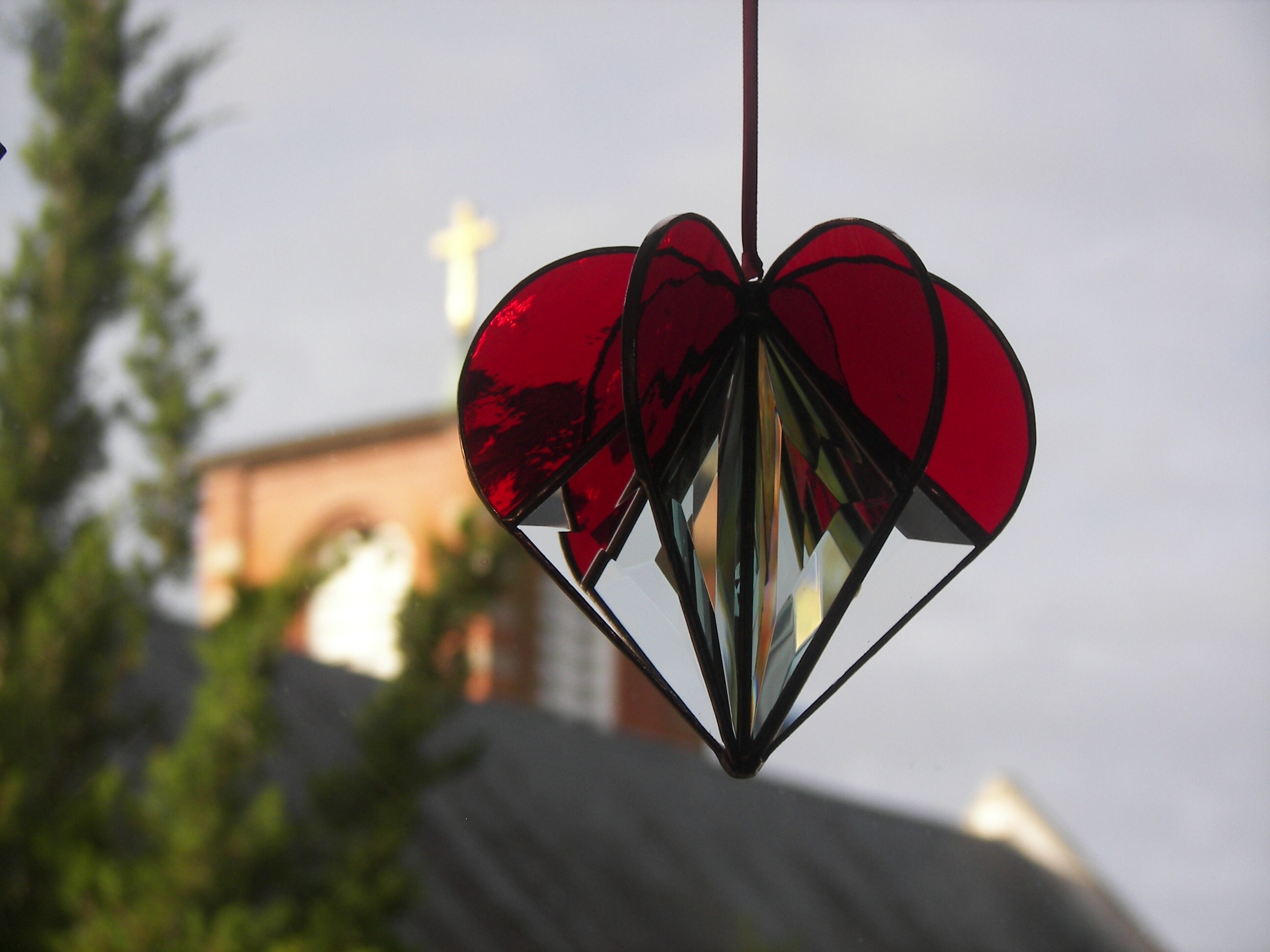 Stained Glass Heart Red, Stained Glass Suncatcher, Red Heart, Bevel ...