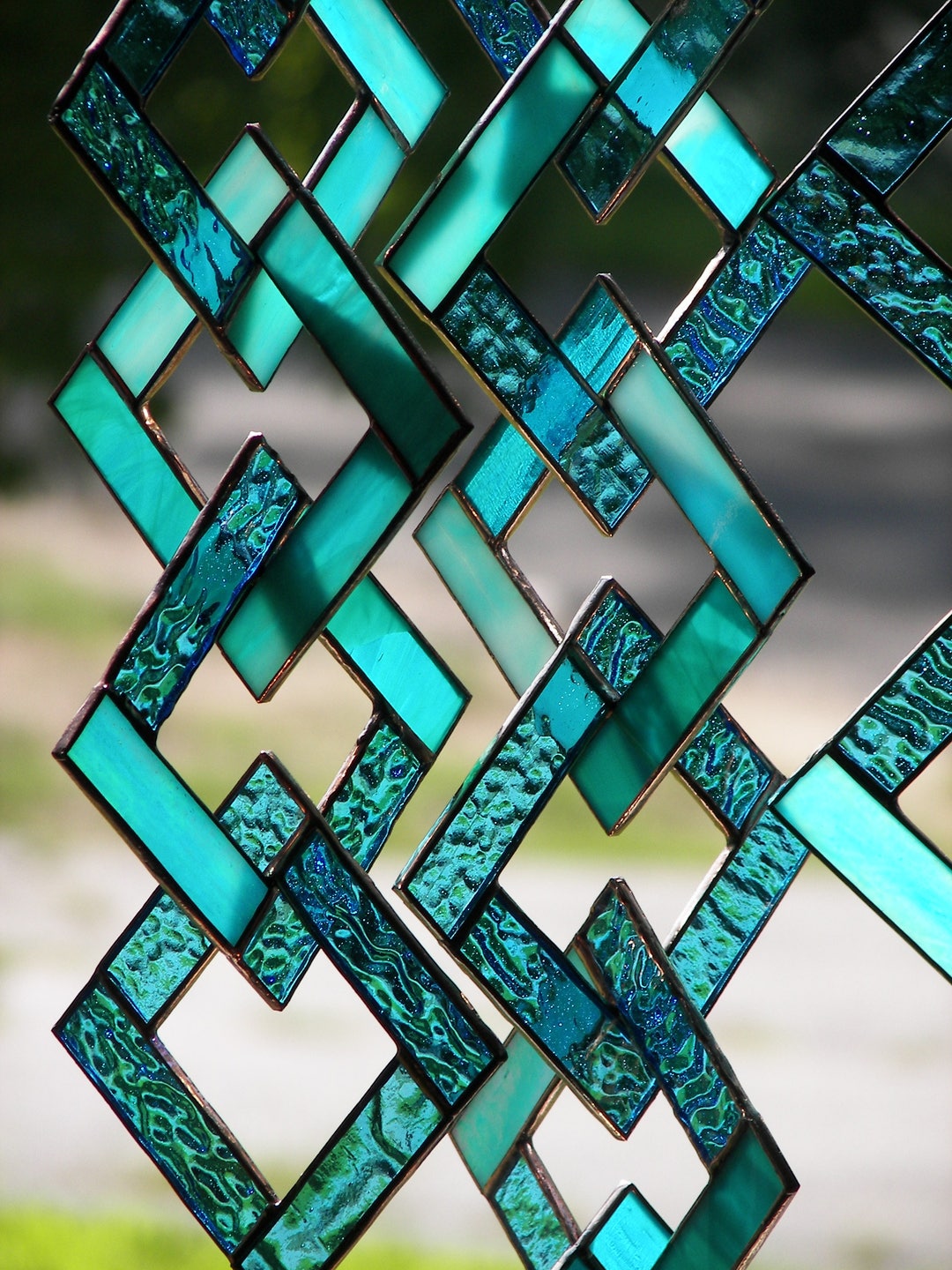 Turquoise Stained Glass-stained Glass Suncatcher-stained Glass Mobile ...