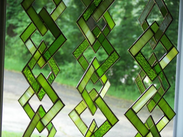 Diamond Grid Stained Glass Window Panel or Cabinet Door Insert - Etsy ...