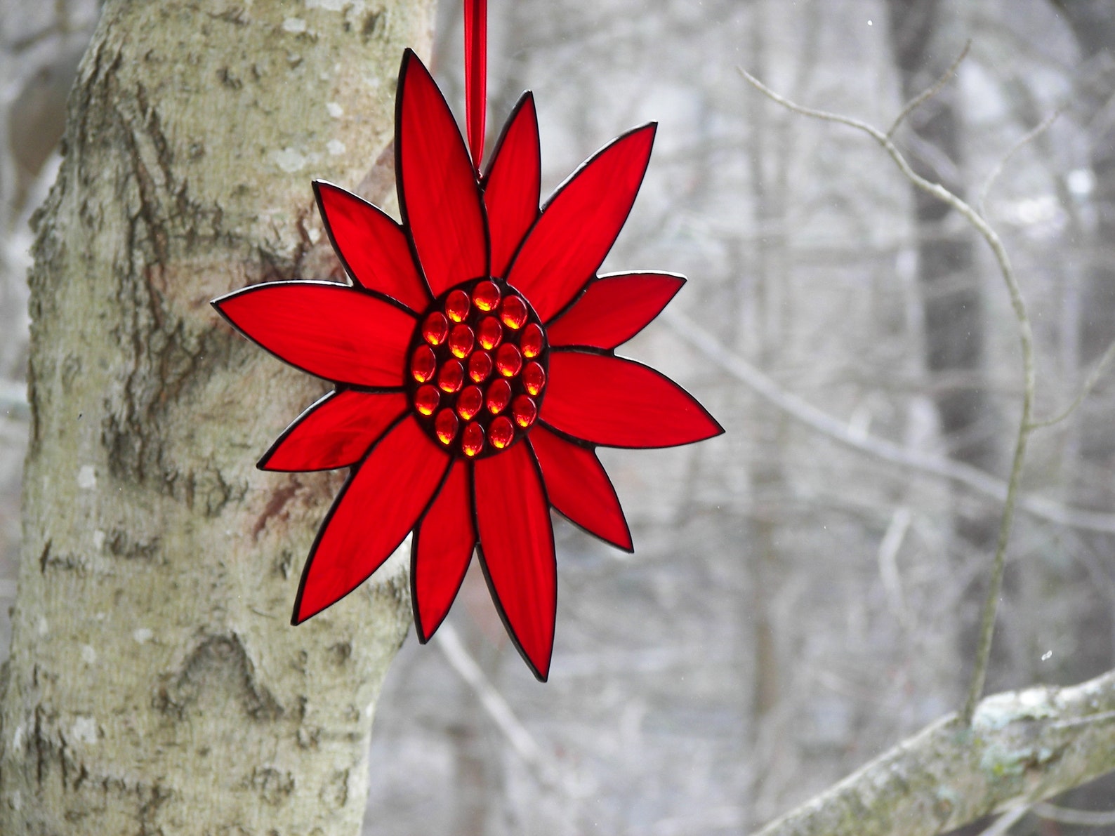 Red Stained Glass-stained Glass Suncatcher-stained Glass - Etsy