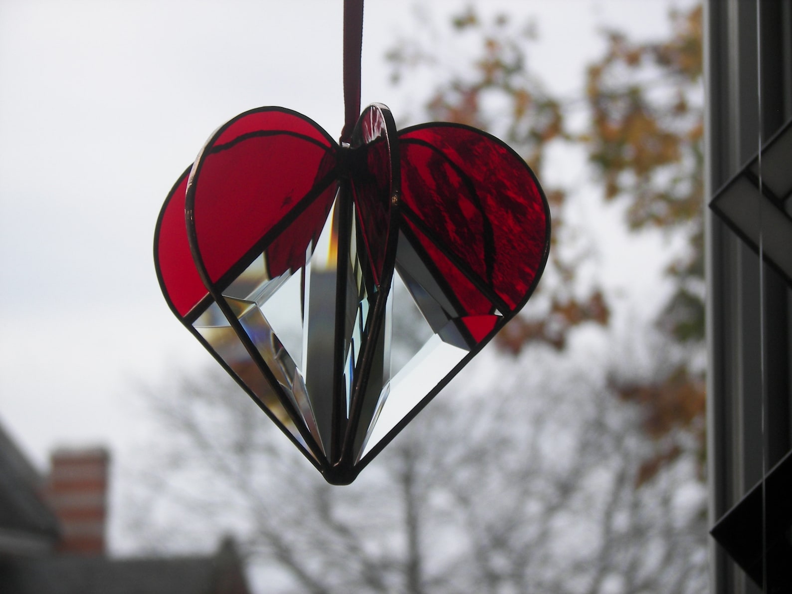 Stained Glass Heart Red, Stained Glass Suncatcher, Red Heart, Bevel ...