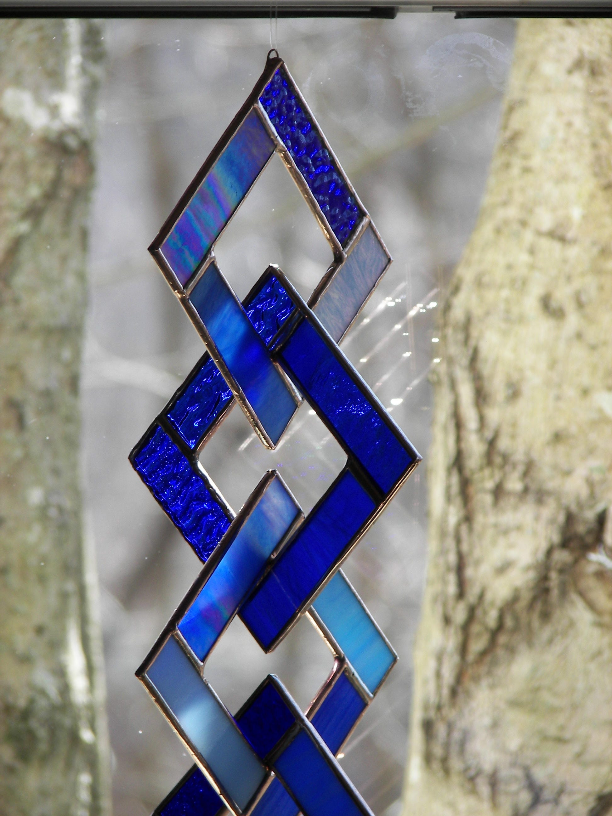 Blue Stained Glass-stained Glass Suncatcher-stained Glass Mobile-blue ...