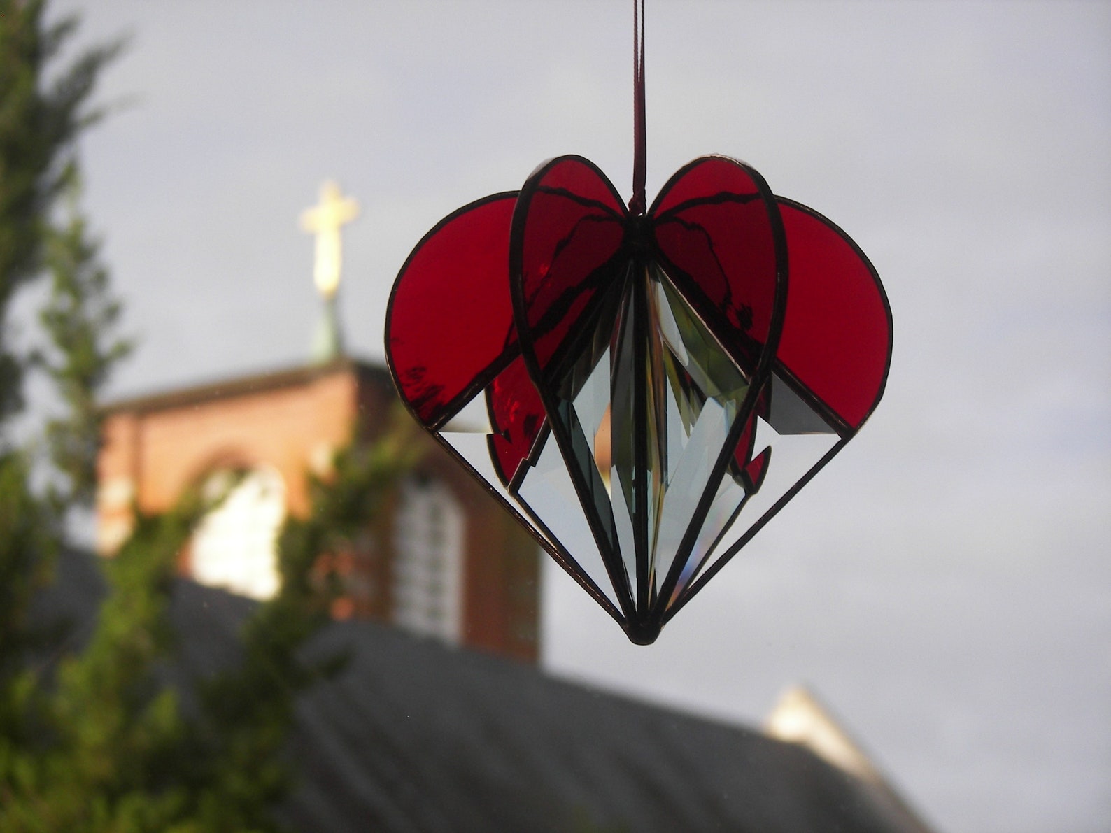 Stained Glass Heart Red, Stained Glass Suncatcher, Red Heart, Bevel ...