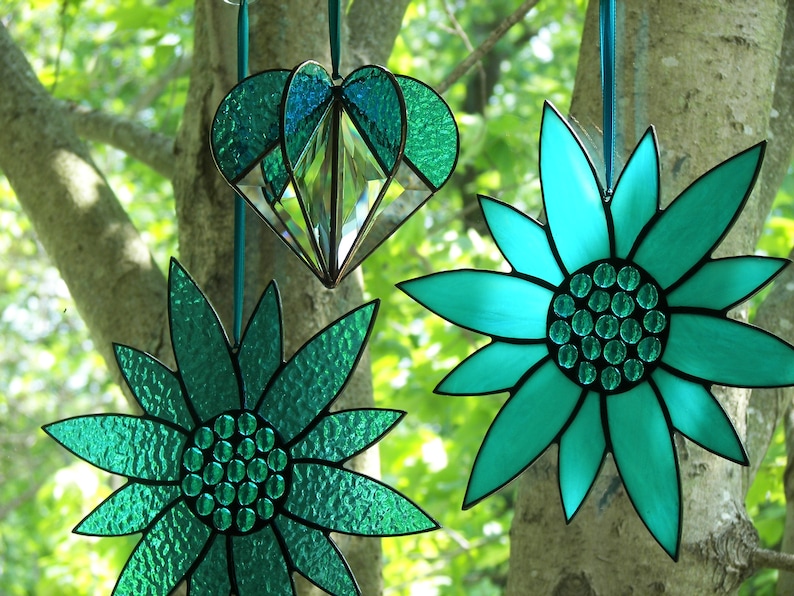 Stained Glass Heart Turquoise Stained Glass Suncatcher Heart - Etsy
