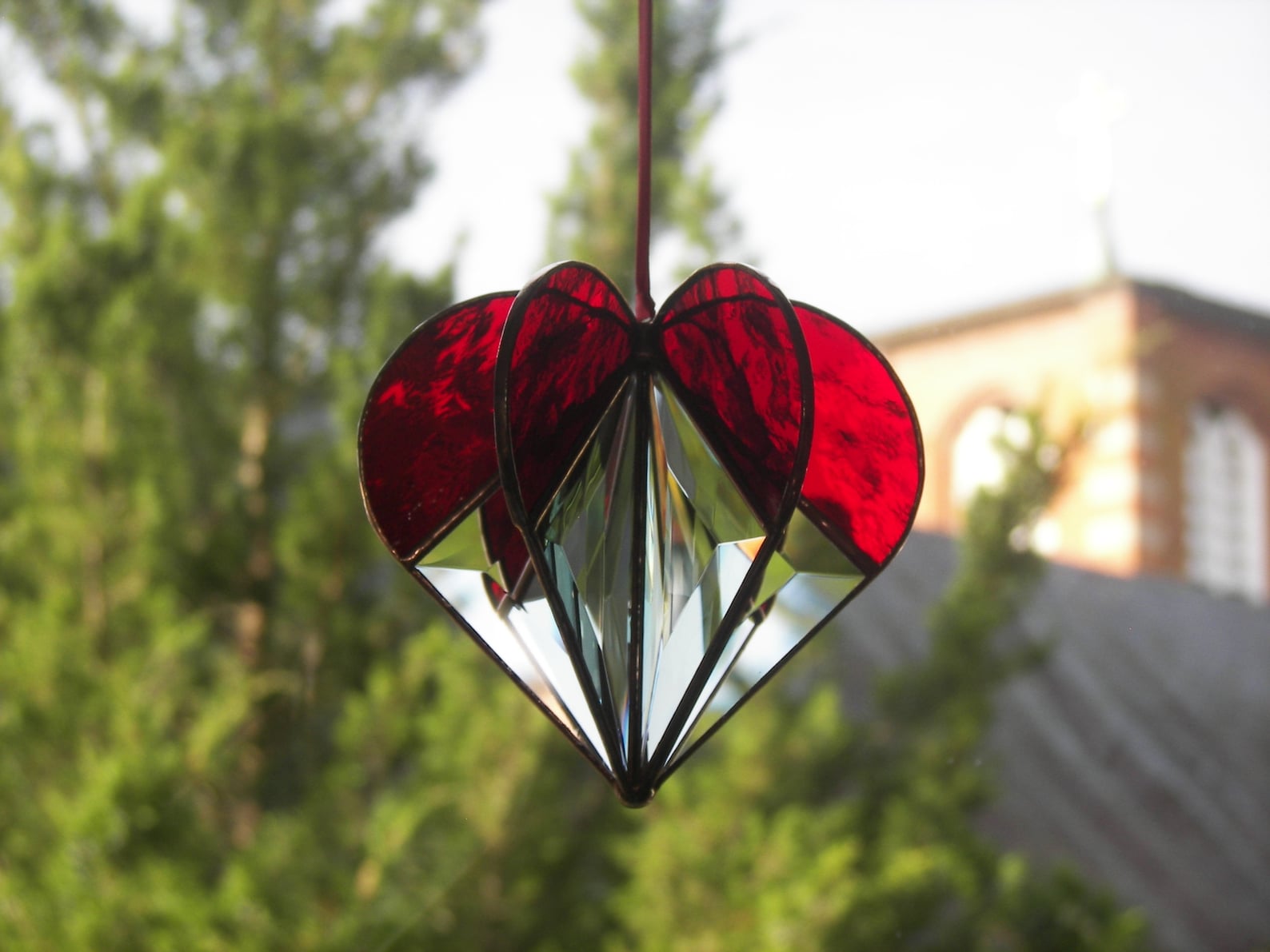 Stained Glass Heart Red, Stained Glass Suncatcher, Red Heart, Bevel ...