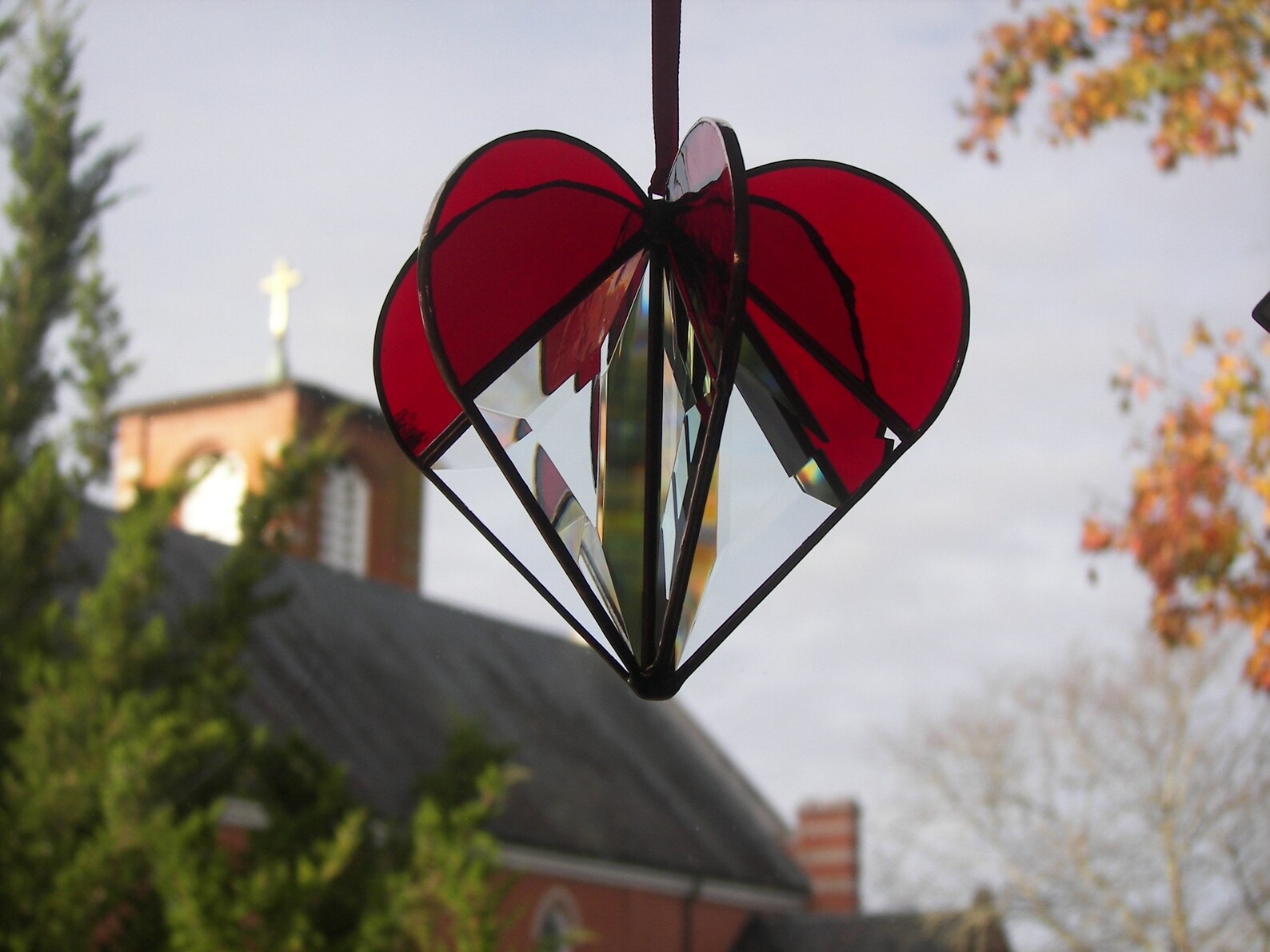 Stained Glass Heart Red, Stained Glass Suncatcher, Red Heart, Bevel ...