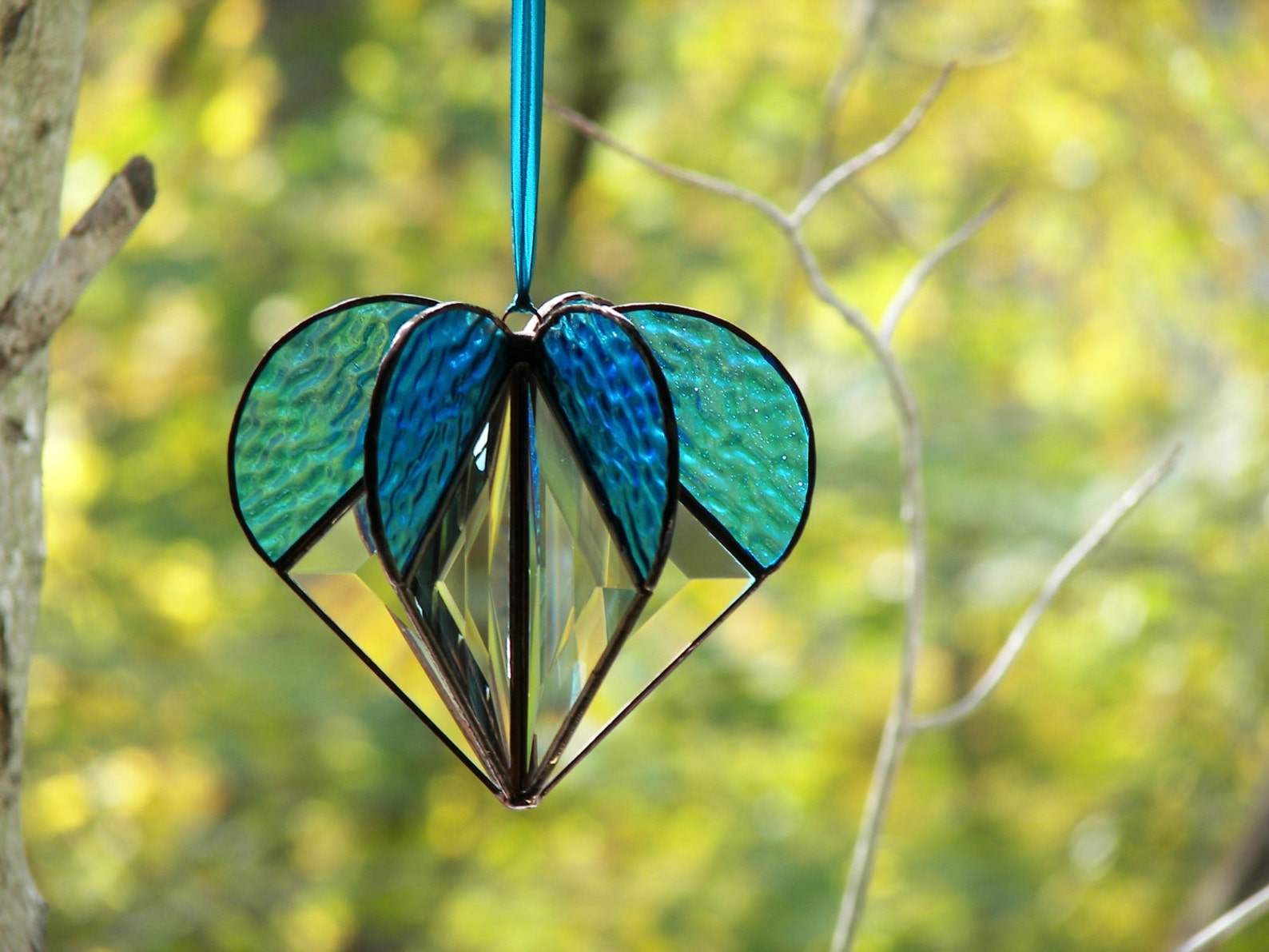 Stained Glass Heart Irridized Turquoise Stained Glass - Etsy