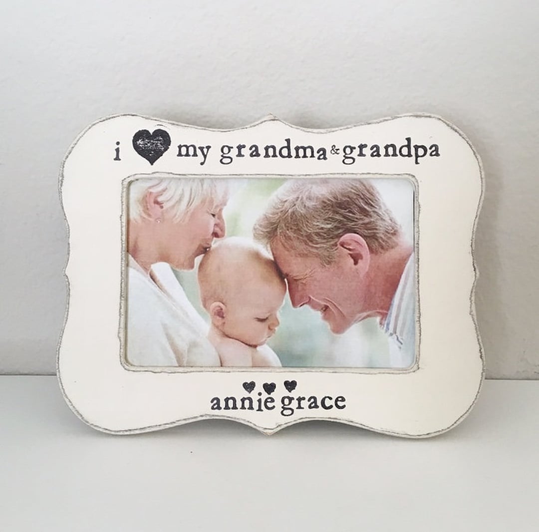 Personalized Grandparents Picture Frame: Hand Stamped, Distressed Wood ...