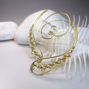 Brass Ear Cuffs Io - Yellow and White Beaded Ear Wraps, Single Earring ...