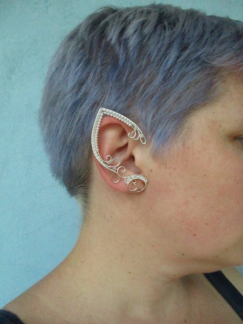 Pair of Elf Ear Cuffs Arctic With White and Clear Beads Ear - Etsy