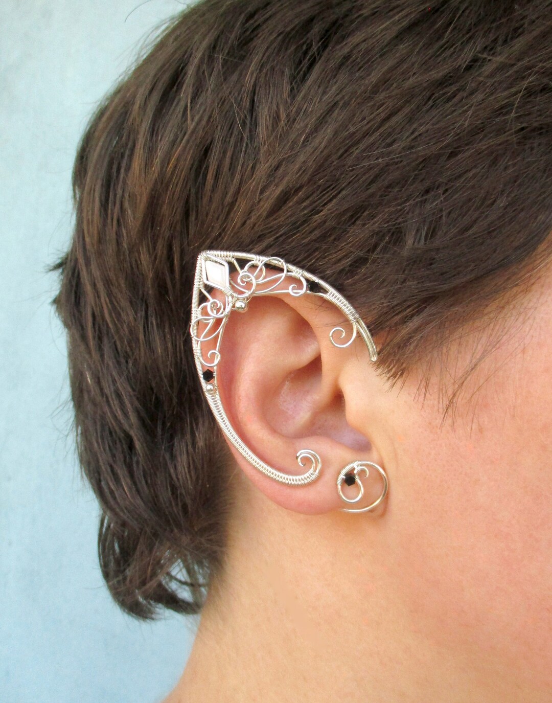 Pair of Elf Ear Cuffs Moon Lake, Black and White Earring No Piercing ...