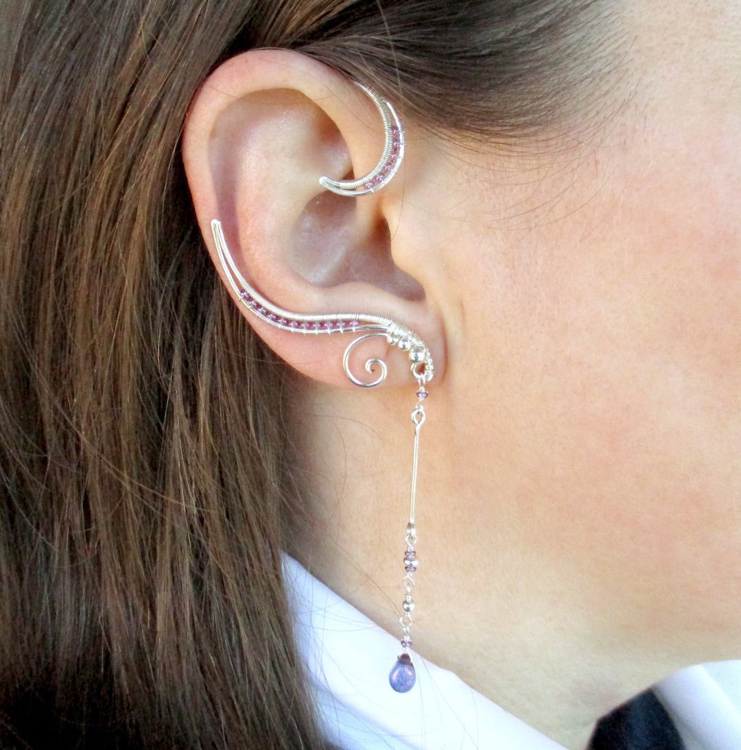 Pair of Ear Cuffs Dark Cosmos Long Dangle Ear Cuffs, Single Dangle ...