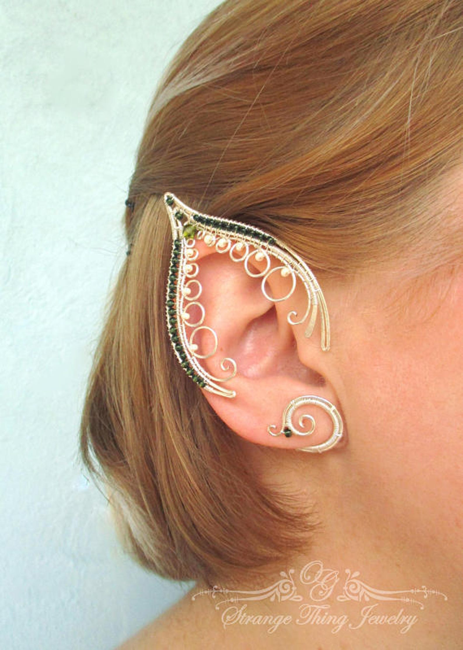 Pair of Elf Ear Cuffs Forest Nymph With Green and Cream Beads- Ear Cuff ...