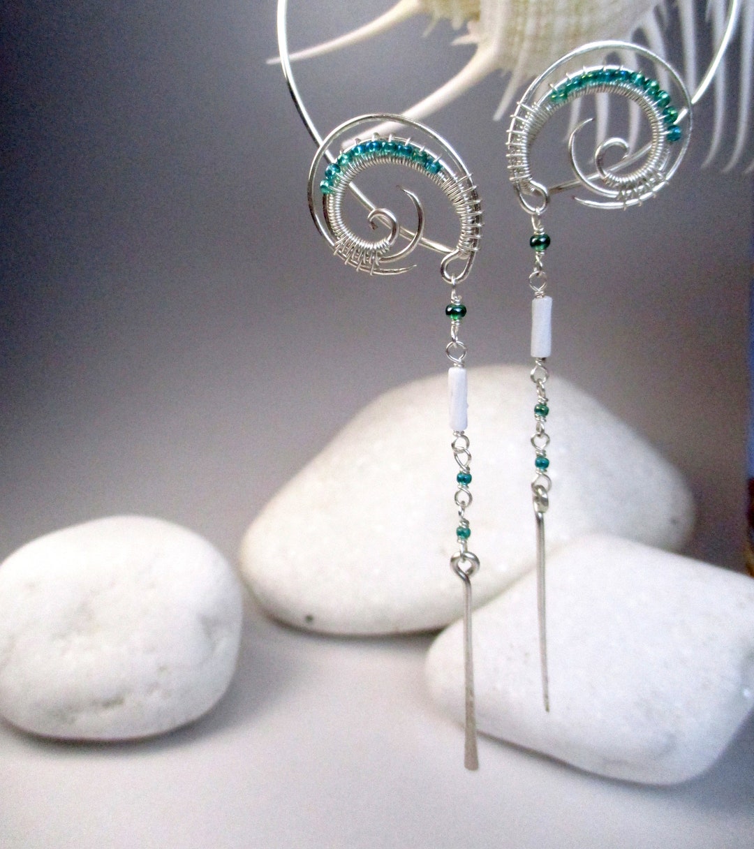 Dangling Ear Cuffs Dione - Green Ear Cuffs - Elf Earrings - Ear Crawler ...