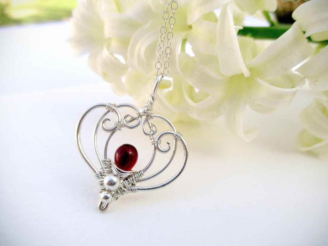 Necklace With Dark Red Stone Dragon Dance, Silver Color Pendant ...