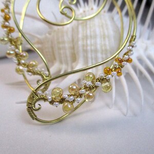 Brass Ear Cuffs Io - Yellow and White Beaded Ear Wraps, Single Earring ...