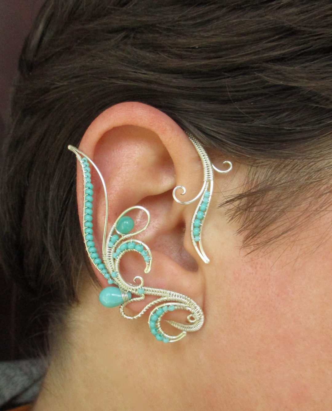 Pair of Ear Cuffs Thalassa - Metal Ear Cuffs With Torquoise Color Seed ...