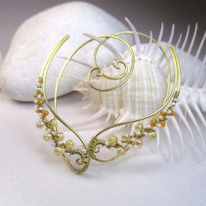 Brass Ear Cuffs Io - Yellow and White Beaded Ear Wraps, Single Earring ...