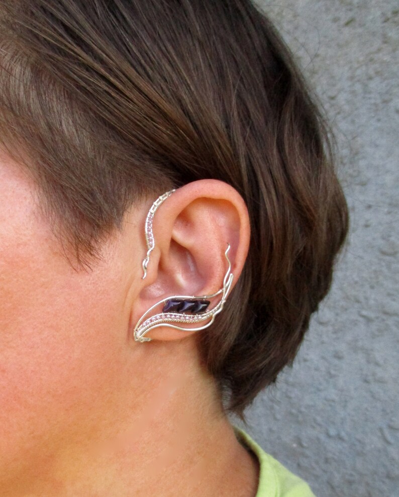 Pair of Silver Plated Ear Cuffs With Purple and Lilac Beads - Etsy