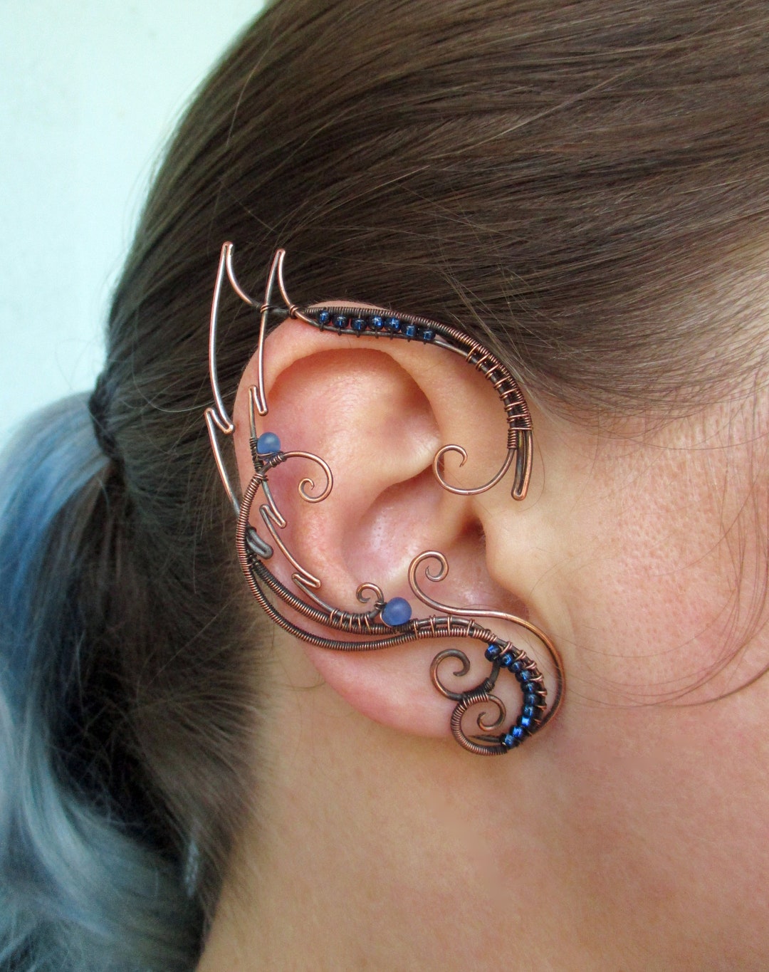 Pair of Copper Elf Ear Cuffs Skadi copper and Blue Ear Cuff Elf Ears ...