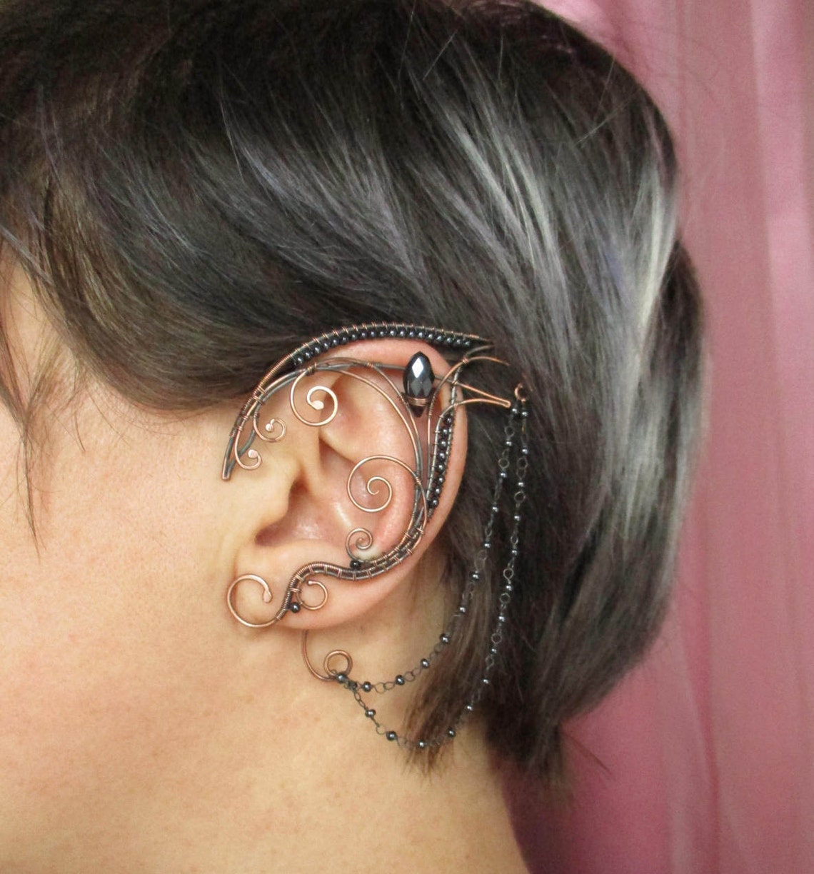 Pair of Elf Ear Dark Elf Copper Metal Ear Cuffs Wire Ear - Etsy