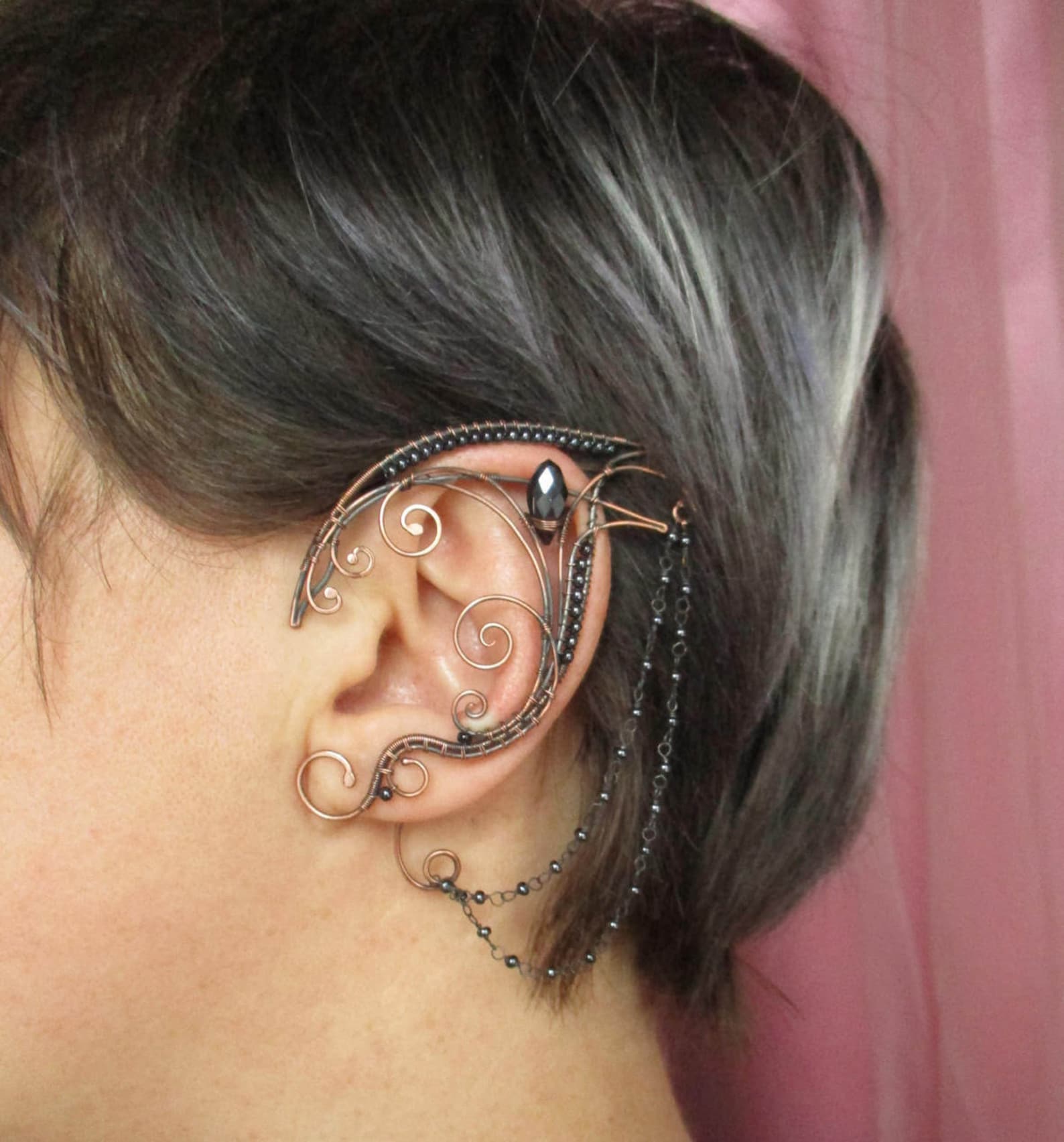 Pair of Elf Ear Dark Elf Copper Metal Ear Cuffs Wire Ear - Etsy