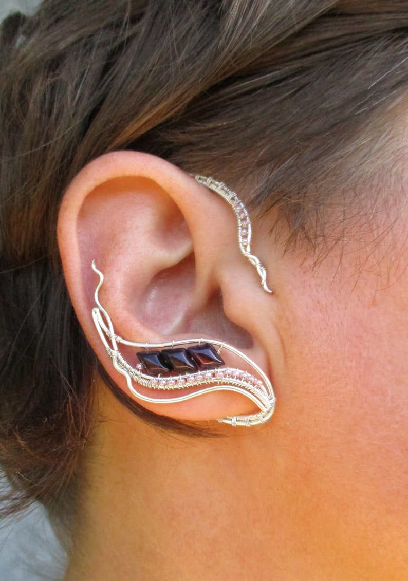 Pair of Silver Plated Ear Cuffs With Purple and Lilac Beads - Etsy