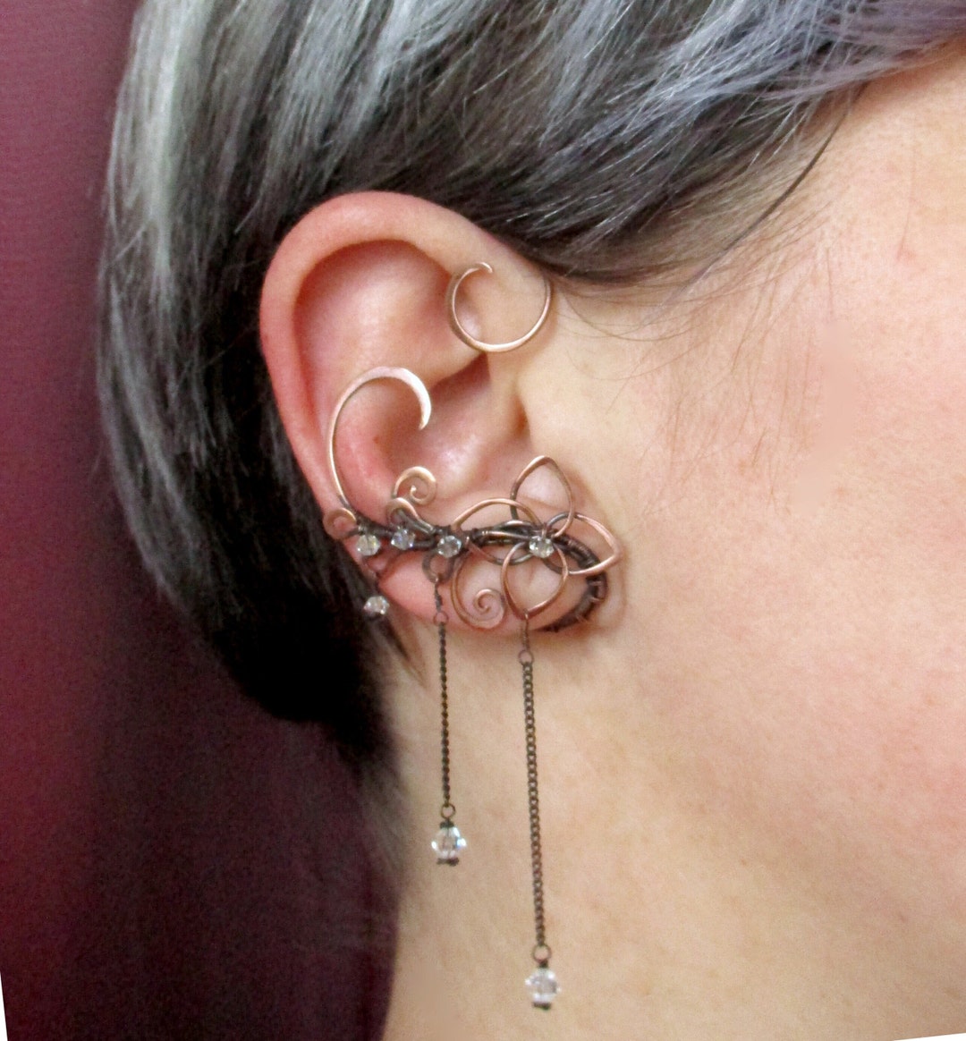 Copper Wire Wrapped Ear Cuffs Tethys, Pair of Flower Ear Cuffs, Floral ...