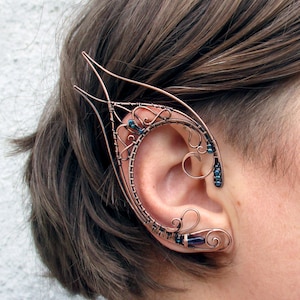 Pair or Copper Elf Ears With Teal Beads Erigeneia - Long Pointy Elven ...